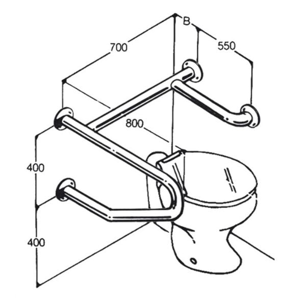 Stainless Steel Toilet Rails 32mm AC0710. Sturdy, Supportive, and Reliable.
